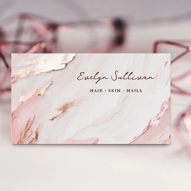 pink rose gold paint business card | Zazzle