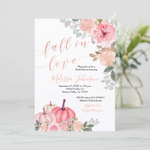 Pink Rose Gold Pumpkin Fall in Love invitation | Zazzle