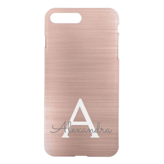 Pink Rose Gold Stainless Steel Monogram Uncommon iPhone Case | Zazzle