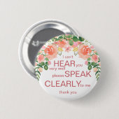 Pink rose hard of hearing badge | I'm deaf pin | Zazzle