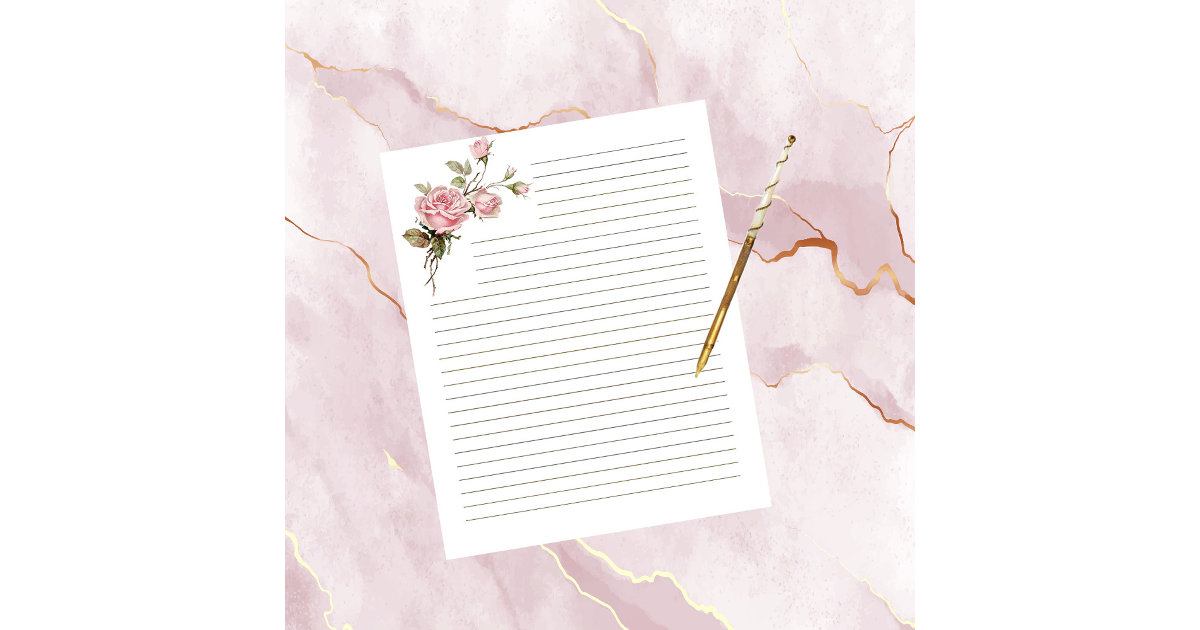 Pink Rose Lined Paper | Zazzle