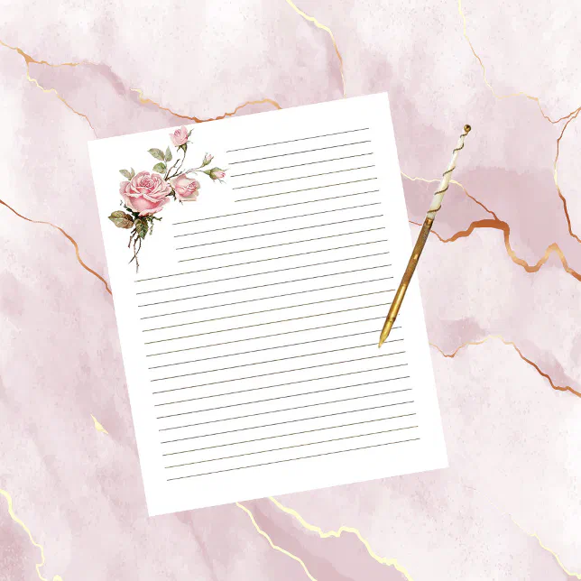 Pink Rose Lined Paper | Zazzle