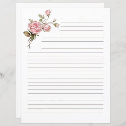Pink Rose Lined Paper | Zazzle
