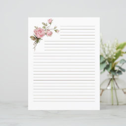 Pink Rose Lined Paper | Zazzle