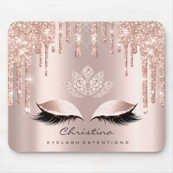 Pink Rose Makeup Artist Sparkly Diamond Lotos Lash Mouse Pad | Zazzle