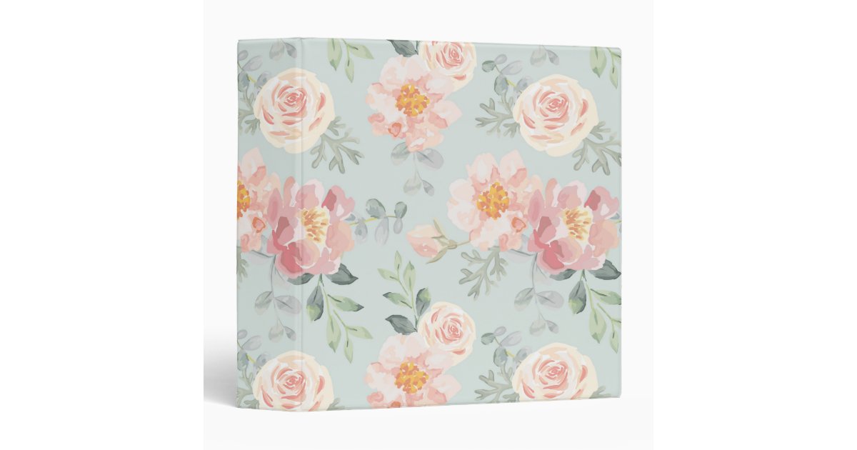 Pink Rose Pastel Garden Pattern 3 Ring Binder | Zazzle
