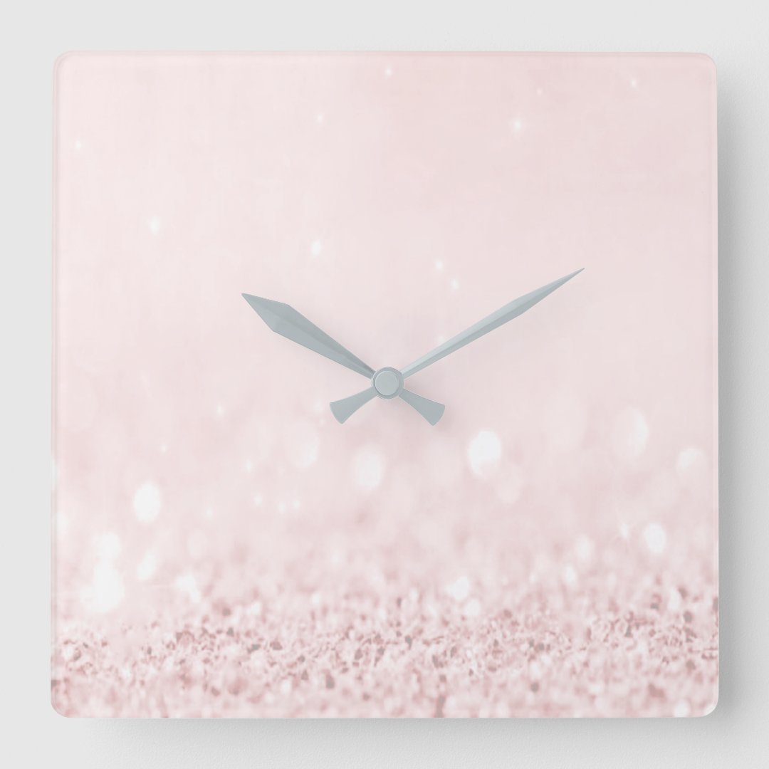 Pink Rose Pastel Powder Glitter White Ombre Square Wall Clock | Zazzle