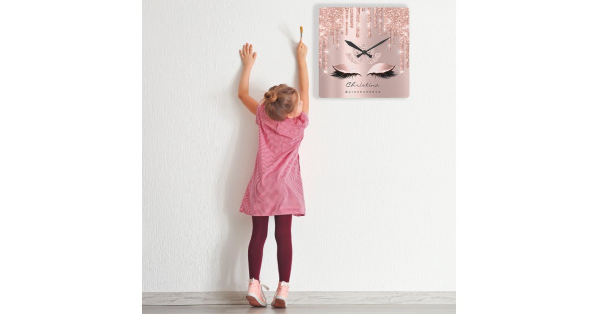 Pink Rose Pastel Sparkly Diamond Lotus Princess Square Wall Clock | Zazzle