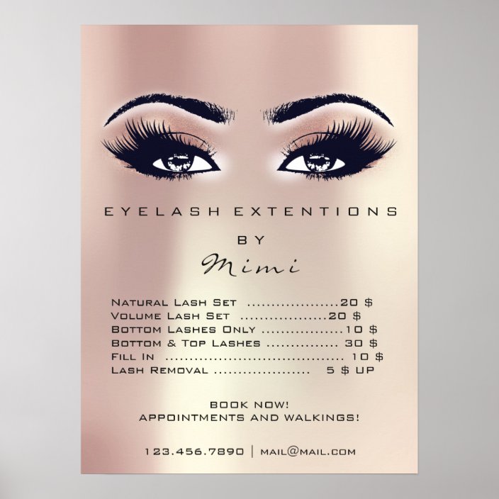 Pink Rose Peach Skin Makeup Eyes Lashes Prices Poster | Zazzle.com