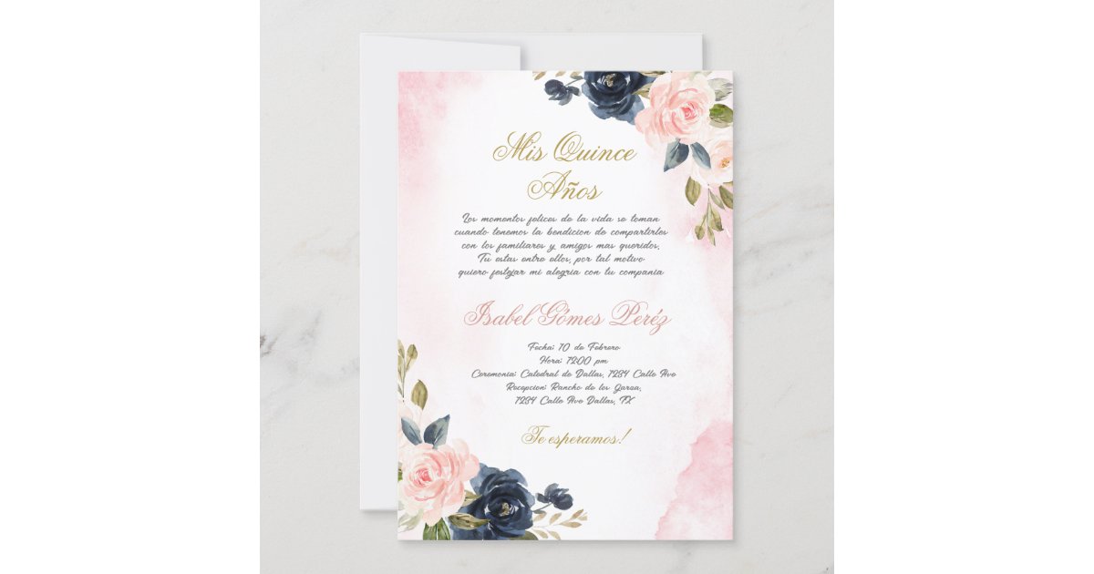 Pink Rose Quinceanera invitation in Spanish | Zazzle