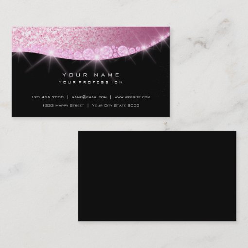 Pink Rose Sparkly Diamond Glitter Glam Black Business Card | Zazzle