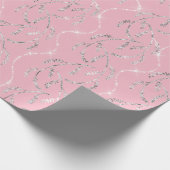 Pink Rose Sparkly Laurel Floral Silver Diamonds Wrapping Paper | Zazzle