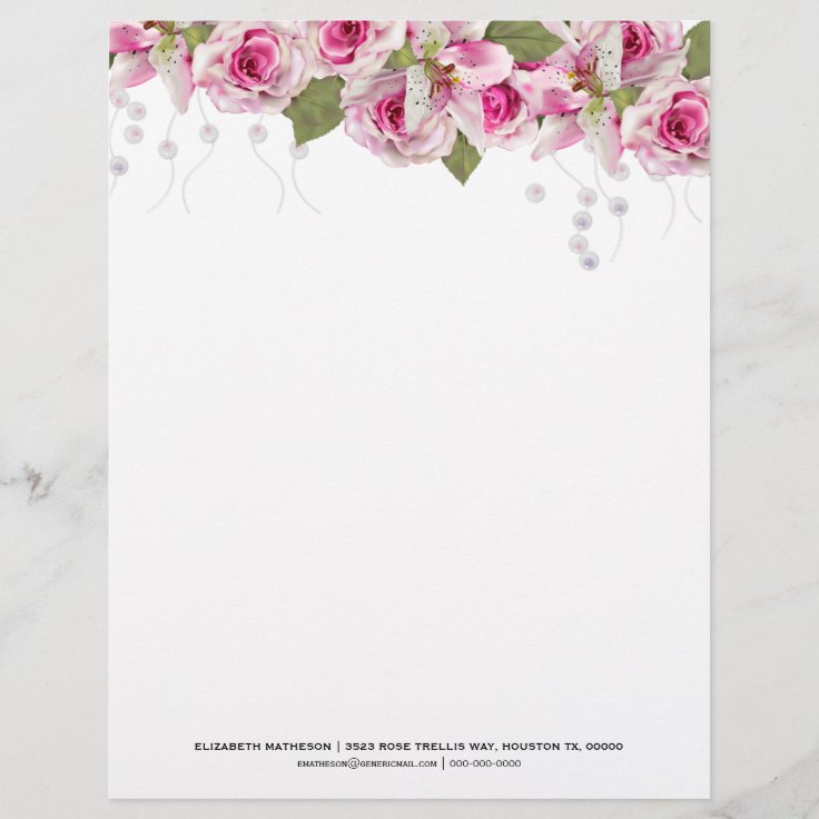 Pink Rose Tiger Lily Letterhead | Zazzle