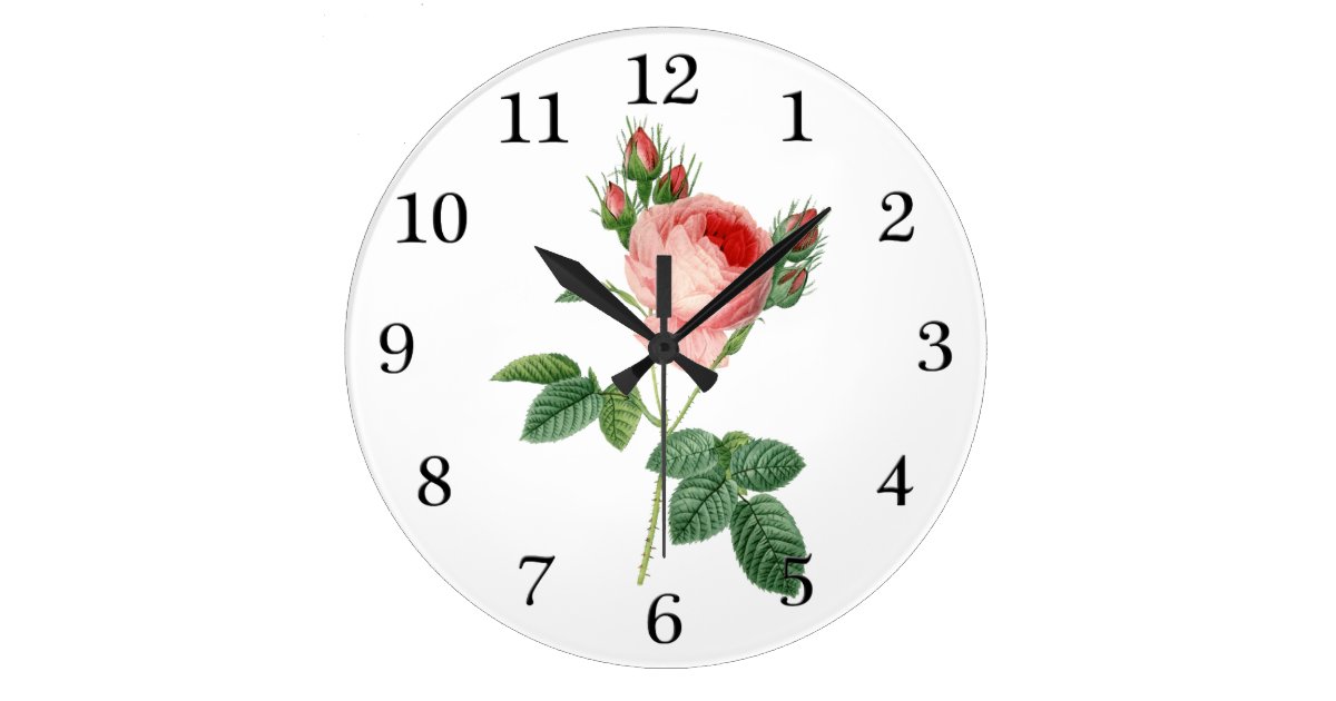 Pink rose vintage botanical illustration large clock | Zazzle.com