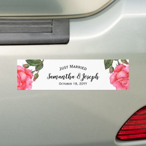 Pink Rose Watercolor Illustration Floral Art Bumper Sticker | Zazzle