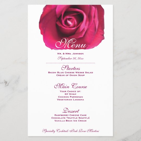 Pink Rose Wedding Menu | Zazzle.com
