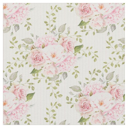 Pink Roses and Peonies Striped Pattern Fabric | Zazzle