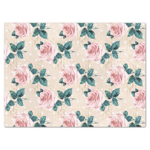 Pink Roses and Script Writing on Tan Decoupage Tissue Paper | Zazzle