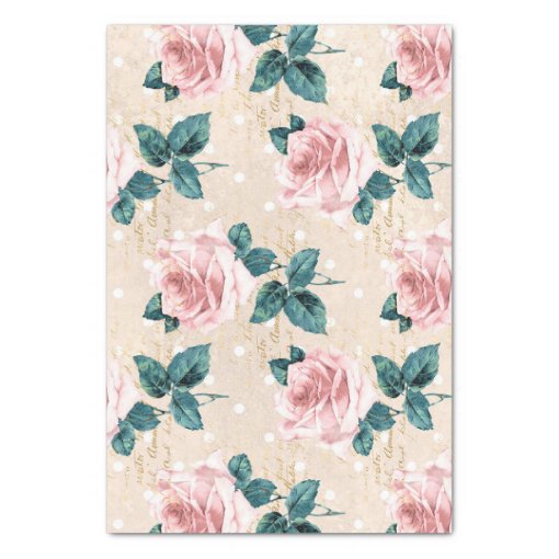 Pink Roses and Script Writing on Tan Decoupage Tissue Paper | Zazzle