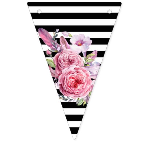Pink Roses and Stripes Pretty Floral Wedding Bunting Flags | Zazzle