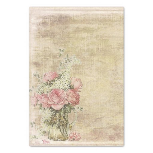 Pink Roses and White Doves on Tan Distressed Tissue Paper | Zazzle