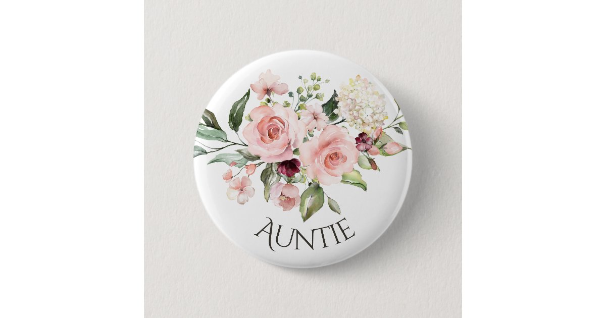 Pink Roses Baby Shower Button Aunt Button | Zazzle