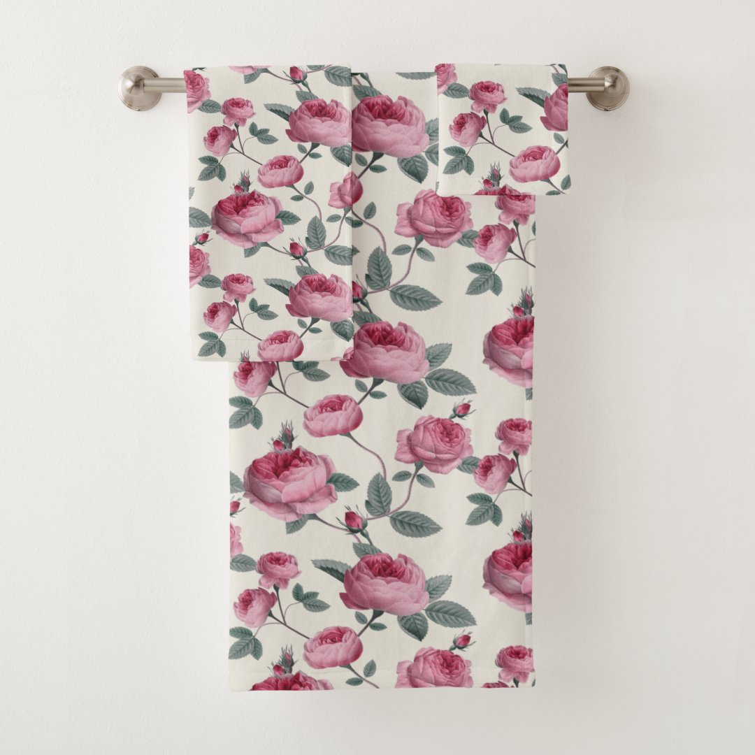 Pink Roses Bath Towel Set | Zazzle
