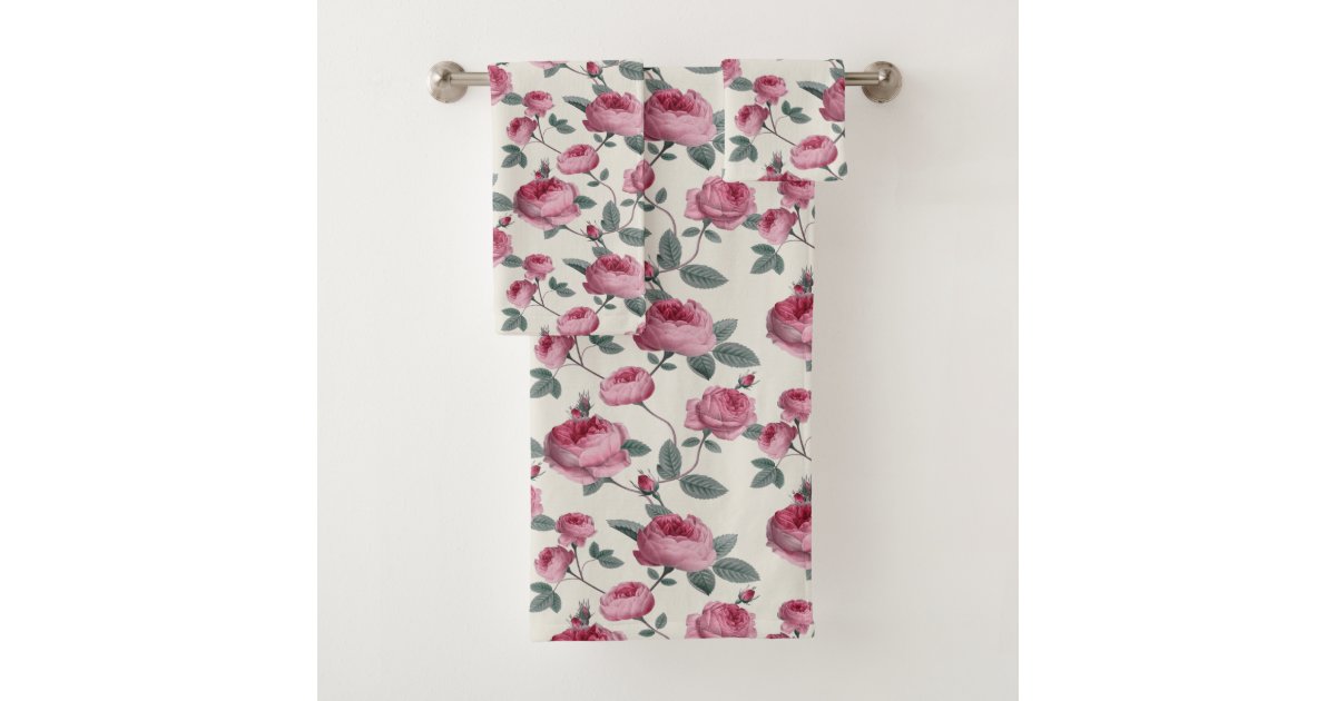 Pink Roses Bath Towel Set | Zazzle