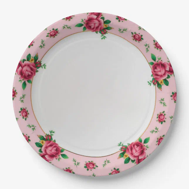 Pink Roses Birthday Party Paper Plates | Zazzle