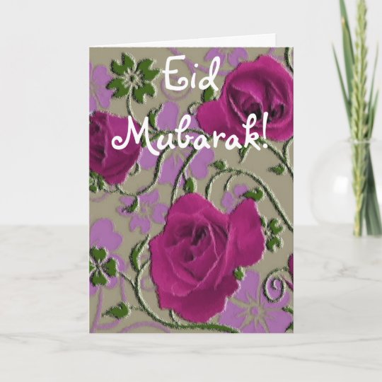Pink roses bouquet Eid Mubarak Holiday Card | Zazzle.com
