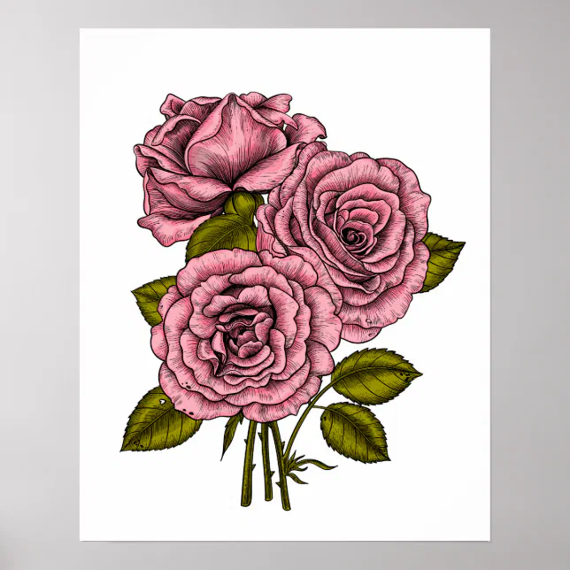 Pink roses bouquet poster | Zazzle