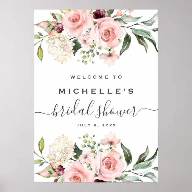 Pink Roses Bridal Shower Welcome Sign | Zazzle
