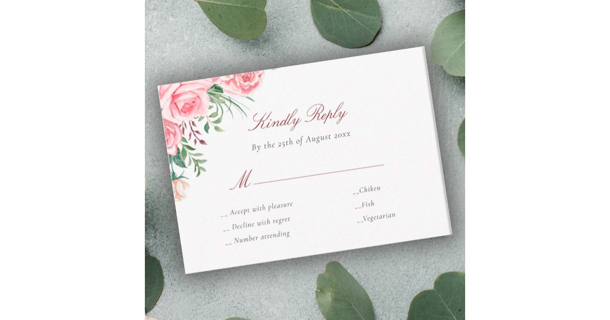 Pink roses budget wedding RSVP card enclosure | Zazzle