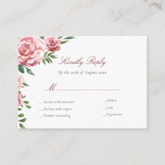 Pink roses budget wedding RSVP card enclosure | Zazzle