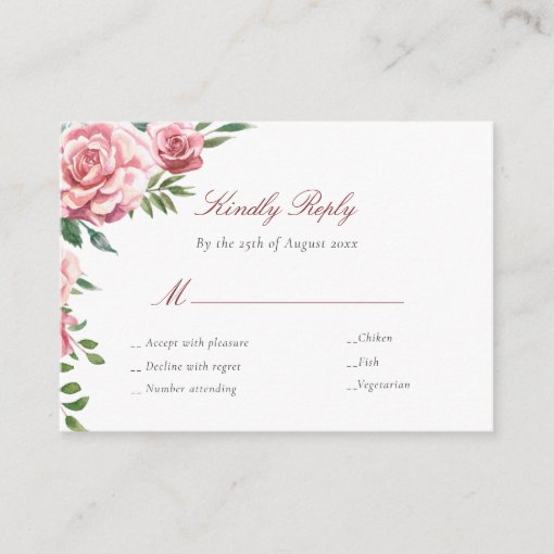 Pink roses budget wedding RSVP card enclosure | Zazzle