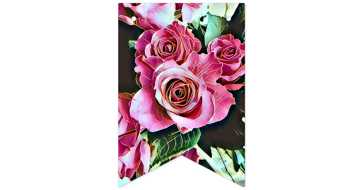 PINK ROSES BUNTING FLAGS | Zazzle