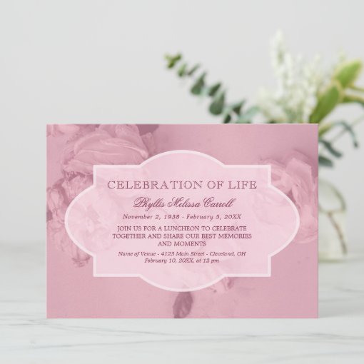 Pink Roses Celebration of Life Invitation | Zazzle