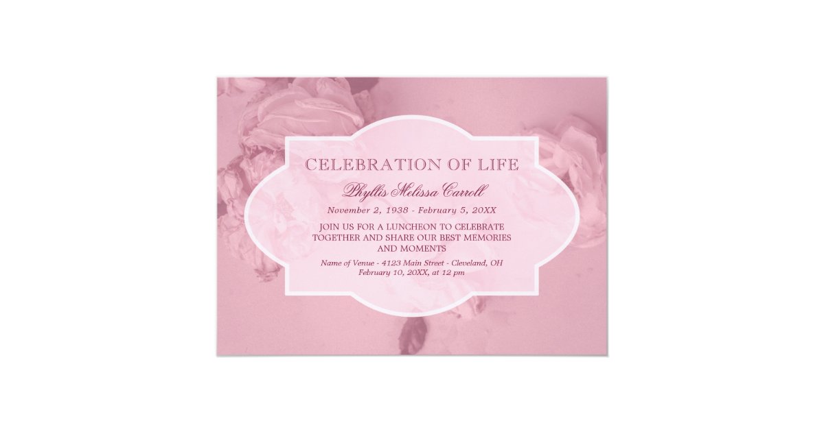 Pink Roses Celebration of Life Invitation | Zazzle.com