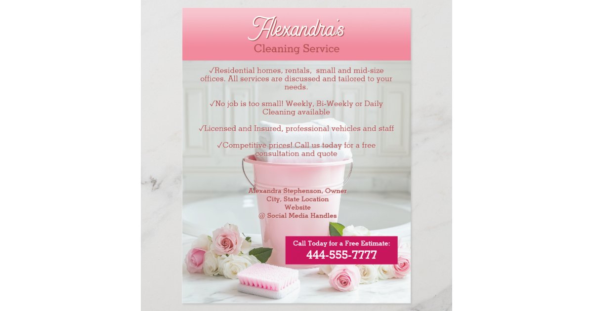 Pink Roses Cleaning Service Template Business Flyer | Zazzle