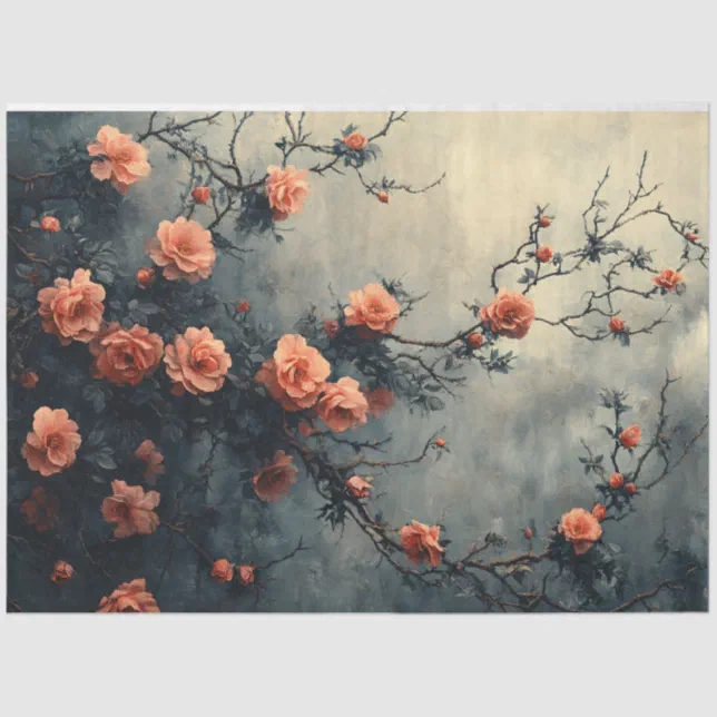 Pink Roses Climbing Vine Moody Decoupage Tissue Paper | Zazzle