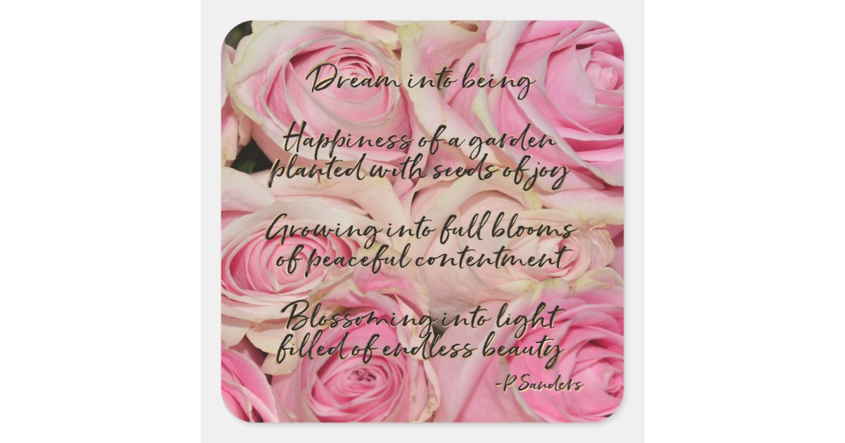 Pink Roses Dream Poem Square Sticker | Zazzle