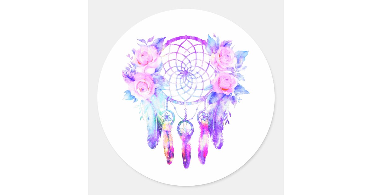 Pink Roses Dreamcatcher Floral Dreams Classic Round Sticker | Zazzle