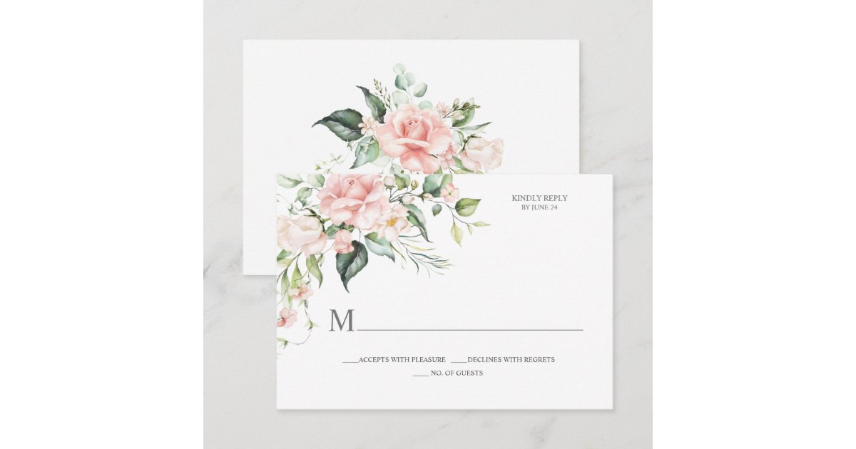 Pink Roses Eucalyptus Botanical RSVP Card | Zazzle