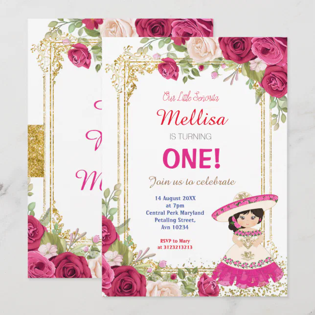 Pink Roses Fiesta Birthday Party Invitation | Zazzle