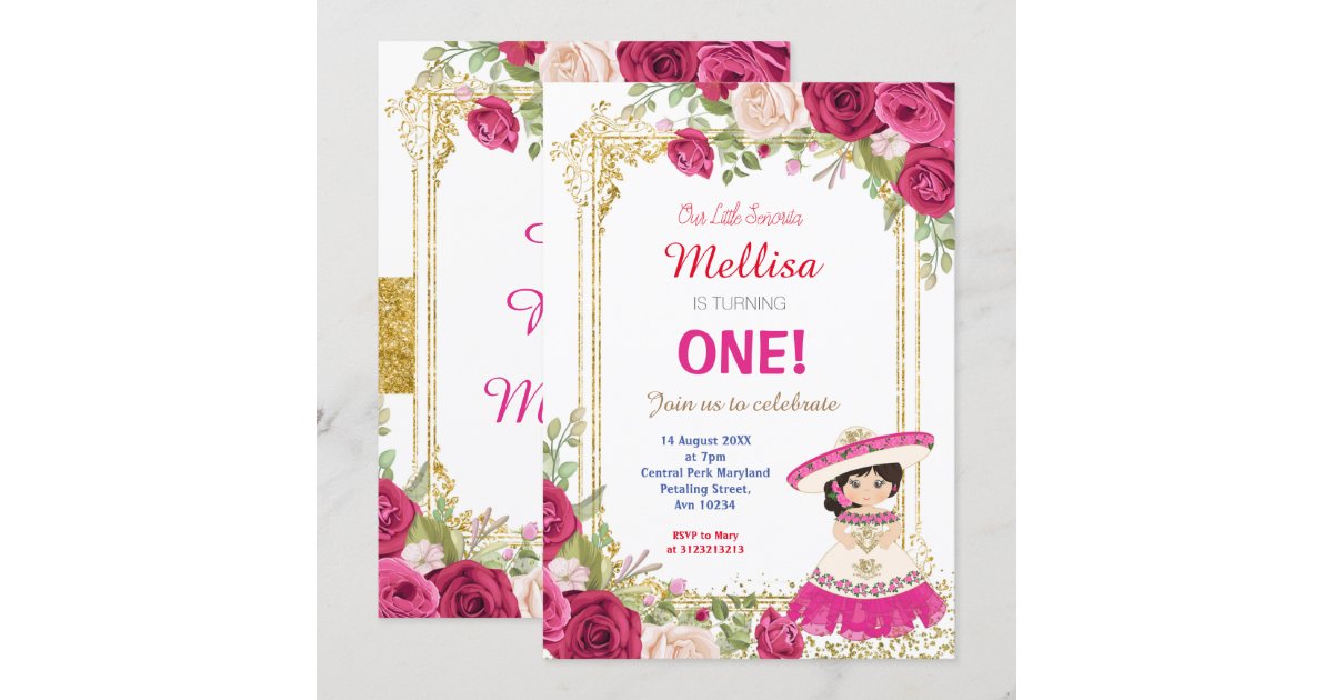 Pink Roses Fiesta Birthday Party Invitation | Zazzle