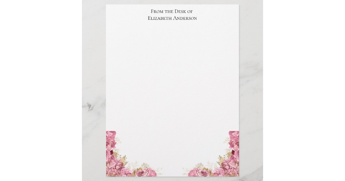 Pink Roses Floral Elegant Personalized Letterhead | Zazzle