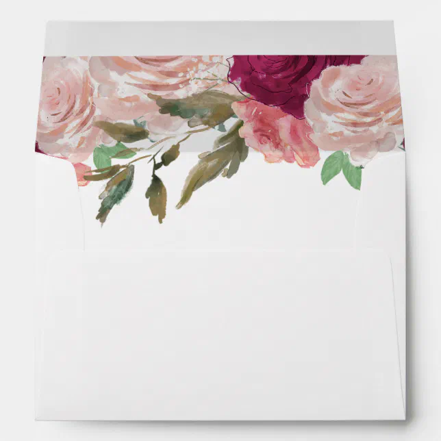 pink roses floral lined invitation envelopes | Zazzle