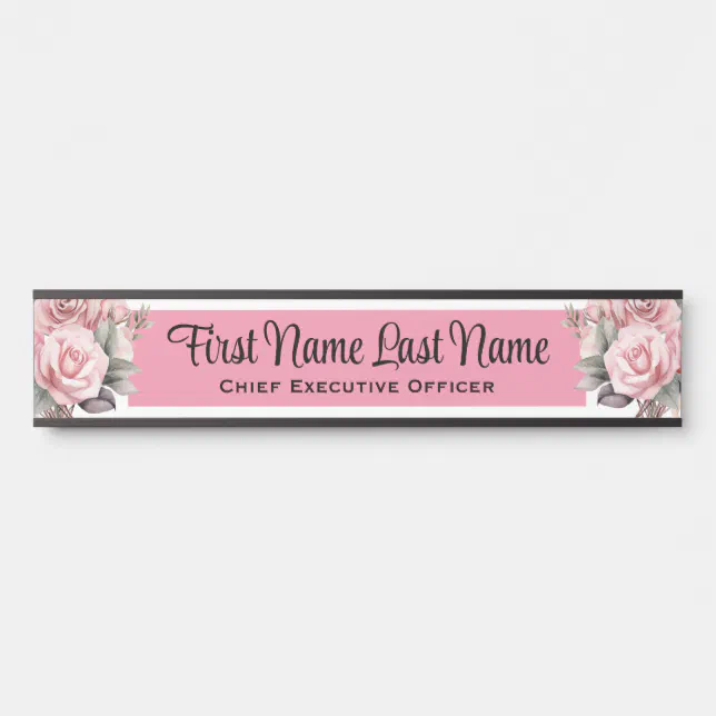 Pink Roses Floral Office Door Signs Name Plate | Zazzle