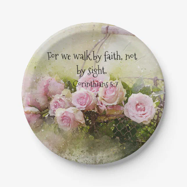 Pink Roses Floral Paper Plate Faith Scripture | Zazzle
