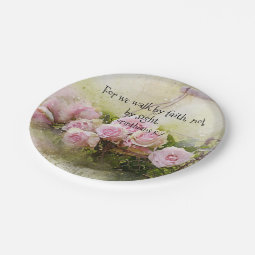 Pink Roses Floral Paper Plate Faith Scripture | Zazzle